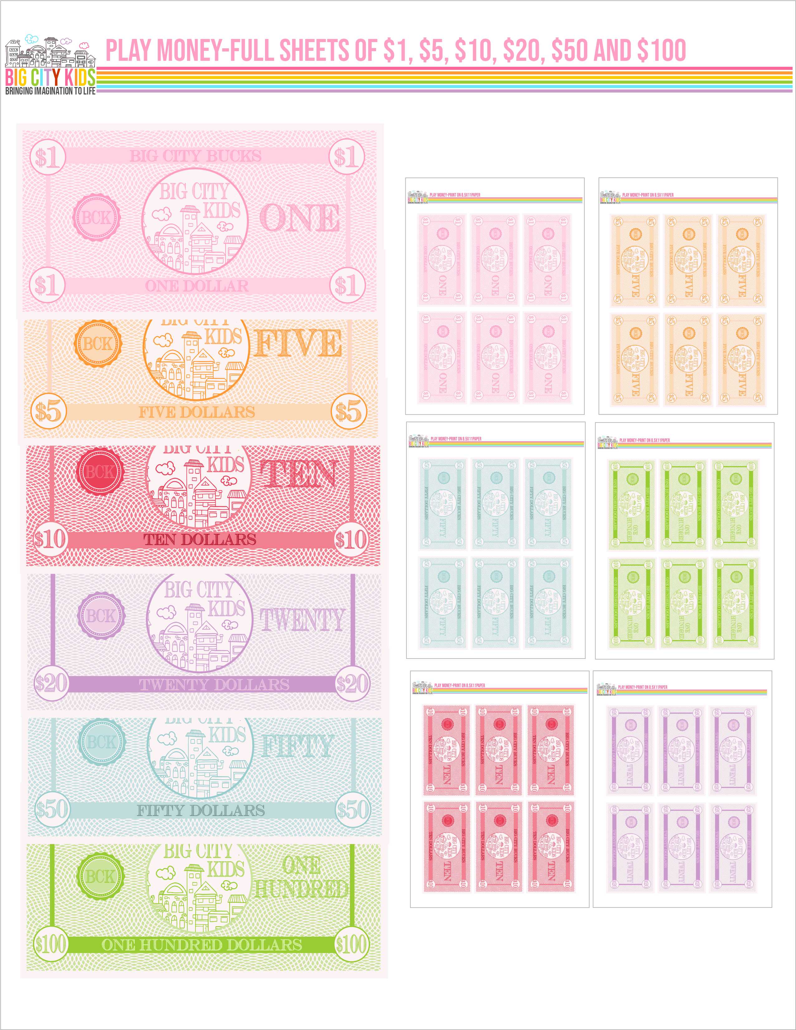 Pretend Play Money Printable Digital Files – Big City Kids